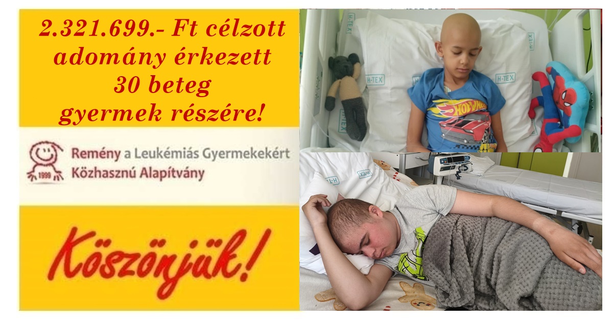 2.321.699.- Ft célzott adomány érkezett 30 beteg gyermek részére ...