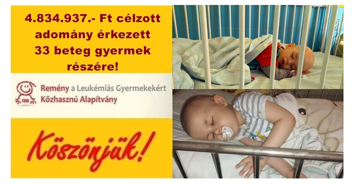 4.834.937.- Ft célzott adomány érkezett 33 beteg gyermek részére ...